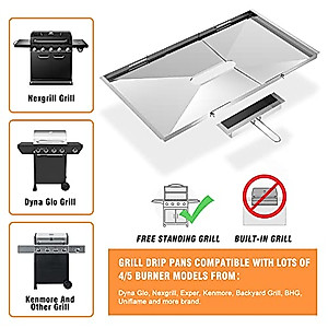 Grease Tray for Gas Grill with Catch Pan, Universal 24" - 30" Adjustable Stainless Steel Grill Grease Tray Replacement Parts for Dyna Glo, Nexgrill, Backyard, Expert, BHG, Kenmore and More Brand Grill