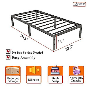 Joceret Twin XL 14 Inch Metal Bed Frame with Sturdy, Heavy Duty,Stable Structure,Easy Assembly,Bedroom,Guest Room,No Box Spring Needed, Iron,Child,Black