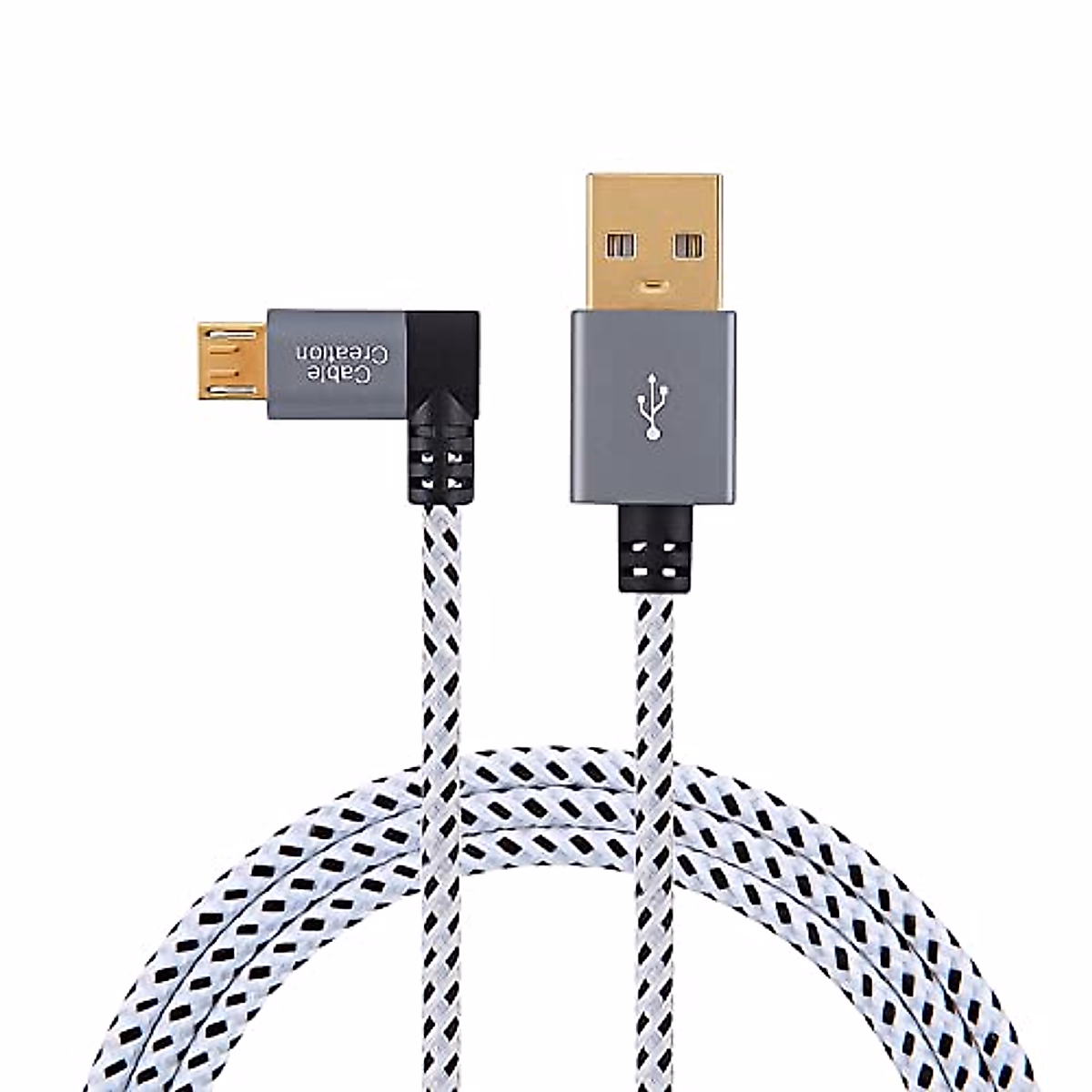 CableCreation Angle Micro USB Cable, [2-Pack] 10 Feet Left Angle Micro USB 2.0 Braided Cable, 90 Degree Vertical Left USB 2.0 A Male to Micro USB Male with Aluminium Case,3 Meters, Space Gray