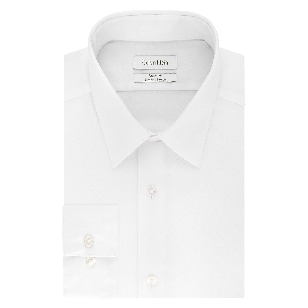 Calvin Klein Men's Dress Shirt Slim Fit Non Iron Stretch Solid, White, 15.5" Neck 32"-33" Sleeve