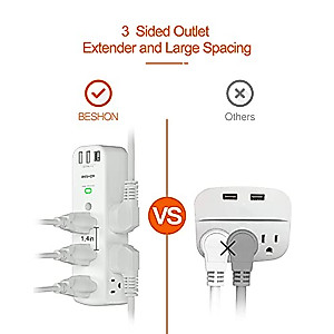 Outlet Extender, Multi Plug Outlet, 9AC Surge Protector with 3 USB Ports(1 USB C Outlet), Wall Plug Expander, USB Wall Charger Outlet Splitter, Compact for Travel, Home, Dorm Room, and Office…