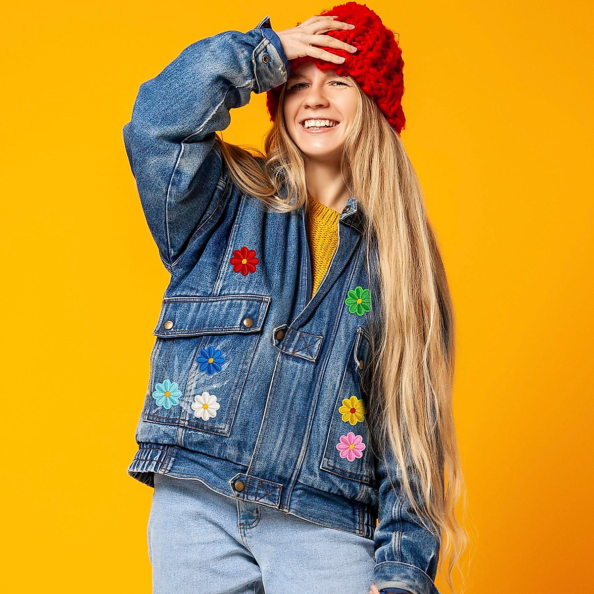 PAGOW 24 Pcs Flower Iron on Patches, Cute Daisy Flower Applique Patch, Sew On Embroidered Applique Sewing Patches for Bags, Jackets, Jeans, Clothes DIY Patches, 1.57x1.57inch (W*H), 12 Colors