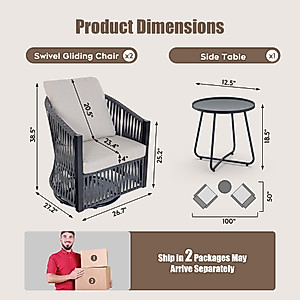 Yechen 3 Pieces Patio Bistro Set - Outdoor Swivel Bistro Table and Chairs Set of 2 with Cushion, High Back Patio Chairs Set of 2 with Metal Side Table, for Backyard Deck Porch Balcony