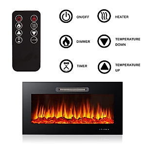 36 Inch Electric Fireplace Recessed and Wall Mounted, in-Wall Electric Fireplace with Adjustable Flame Colors, Touch Screen, Remote Control, Easy to Install,750w/1500w (36)
