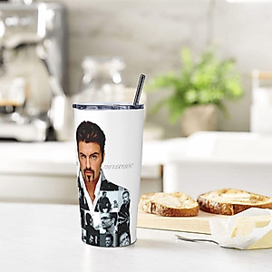DFAGGQL George Music Michael Stainless Steel Insulated Tumbler Coffee Mug Water Cup Vacuum Bottle with Straw and Lid 20 oz