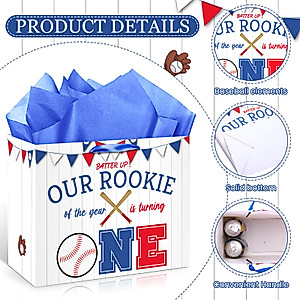 Large Baseball 1st Birthday Gift Bags with Card Tissue Paper 1st Birthday Gift Wrapping Bags Rookie of The Year Baseball First One Year Old Birthday Decorations Boys Girls Christmas Baby Shower Sport Party Supplies