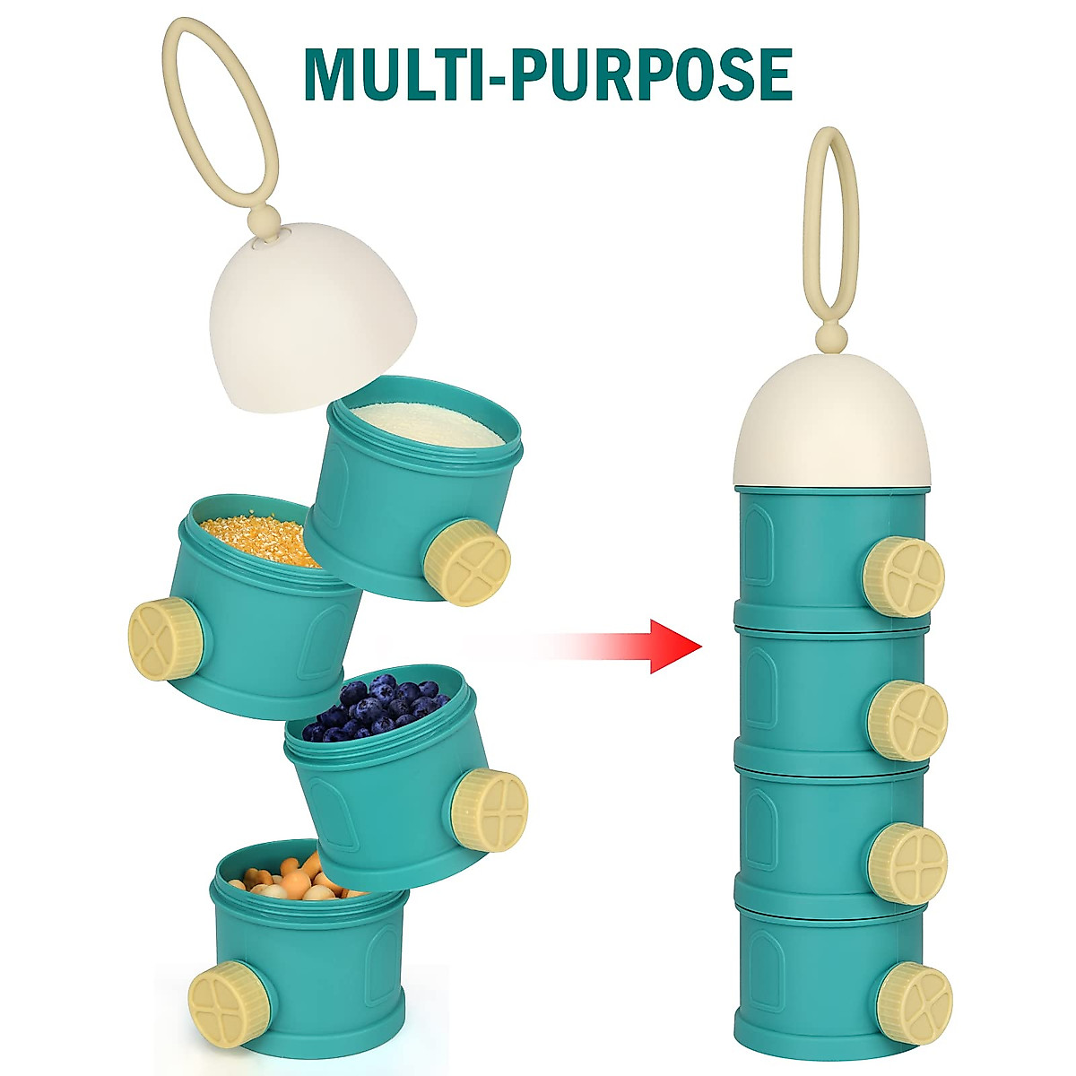 Accmor Formula Dispenser On The Go, 4 Layers Stackable Formula Container to Go, Non-Spill Portable Milk Powder Baby & Kids Snack Container,Green Pink, 2 Pack