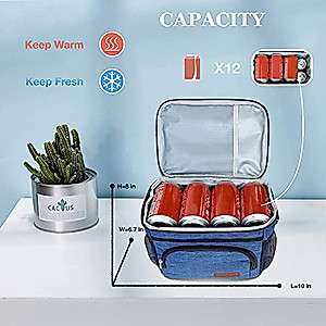 ExtraCharm Insulated Lunch Bag for Women/Men - Reusable Lunch Box for Office Picnic Hiking Beach - Leakproof 12-Can Coke Cooler Tote Bag Organizer with Adjustable Shoulder Strap for Adults - Blue