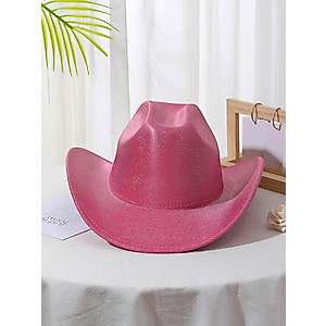 QWINEE Cowboy Hat for Adult Wide Brim Plain Western Cowgirl Hat Costume Boho Country Cowboy Hat for Women Men Hot Pink one-Size
