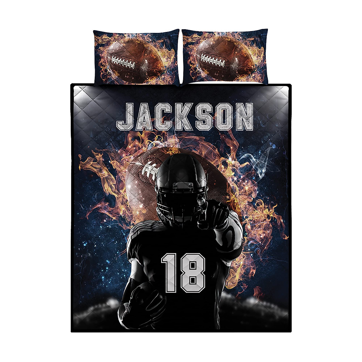 Custom Cool Galaxy Fire Footballer Quilt Set, Boys Comforter Sets Twin Throw Queen King Football, Football King Comforter Set, Football Team Gifts Bedspread Lightweight Soft Bedding for All Season