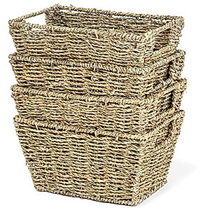 Red Co. Multi-Purpose Nesting Seagrass Basket with Handles Set of 4, Storage Containers, Home Organizers