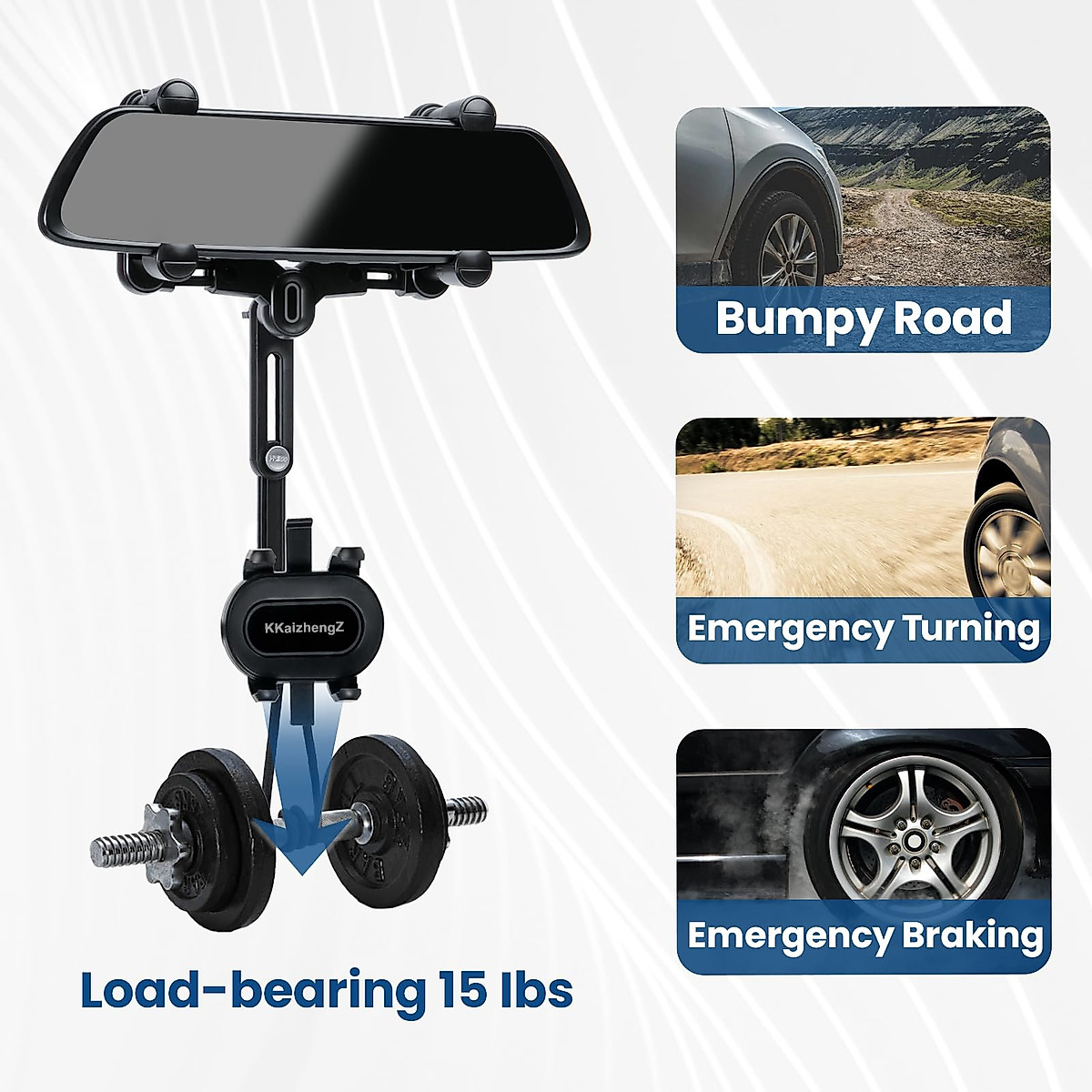 KKaizhengZ Rear View Mirror Phone Holder, 360° Rotatable and Retractable Car Phone Holder, New Upgrade & Multifunctional 4 Claws Phone Mount for Car Compatible with All 4-7 Inch Smartphones