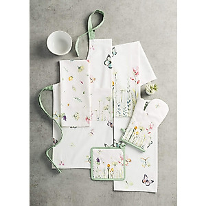 Maison d' Hermine Botanical Fresh Bundle Set 100% Cotton Apron (27.50" by 31.50") Set of 3 Kitchen Towels (20" by 27.5") and Oven Mitt (7.5" by 13")/Pot Holder (8" by 8")