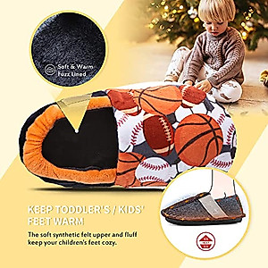 Little Kids Big Boys House Slippers, Kids Warm Slip On Home Slippers with Soft Memory Foam Cute Winter Nonslip Indoor Football Slippers