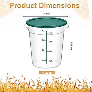 Suclain 4 Pcs 4 Qt Food Storage Container Bucket with Lids Clear Proofing Containers for Dough Rise Bread with Scale Handle Round Flour Commercial Storage Bucket for Home Restaurant Food(Green)