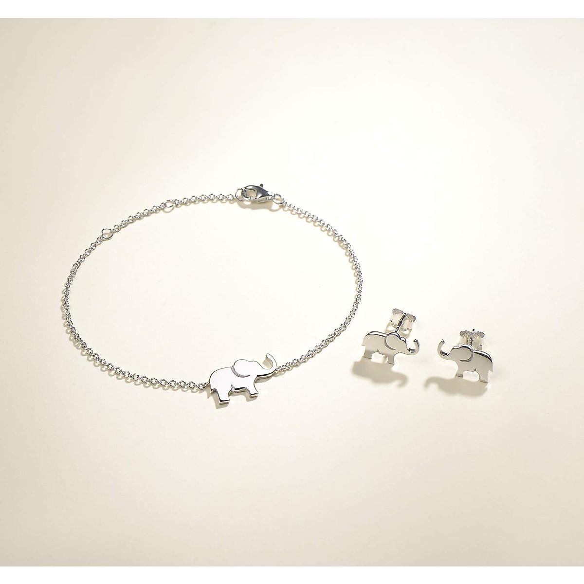 FANCIME Lucky Elephant Bracelet 925 Sterling Silver White Gold Plated Mini Small Elephant Charm Family Link Bracelet Jewelry Birthday Gifts For Women, 15+3 cm