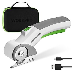 WORKPRO Cordless Electric Scissors, 4V Rechargeable Powerful Shears Cutting Tool for Fabric, Leather, Carpet and Cardboard, Power Rotary Cutters for Sewing, Scrapbooking, Crafting