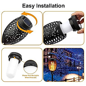 Solar Flame Torch Lights Outdoor, 12LED Solar Torch Lights with Flickering Flame, Waterproof Landscape Decoration Flame Lights for Halloween Christmas Garden Pathway Yard Patio, Auto On/Off Lighting