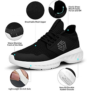 Giniros Womens Slip On Walking Shoes Non Slip Running Shoes Breathable Workout Shoes Lightweight Gym Sneakers Black White Size 8.5