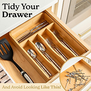 SMIRLY Silverware Drawer Organizer – Bamboo Kitchen Drawer Organizer, Adjustable Utensil Holder and Cutlery Tray, Drawer Dividers for Flatware and Kitchen Utensils