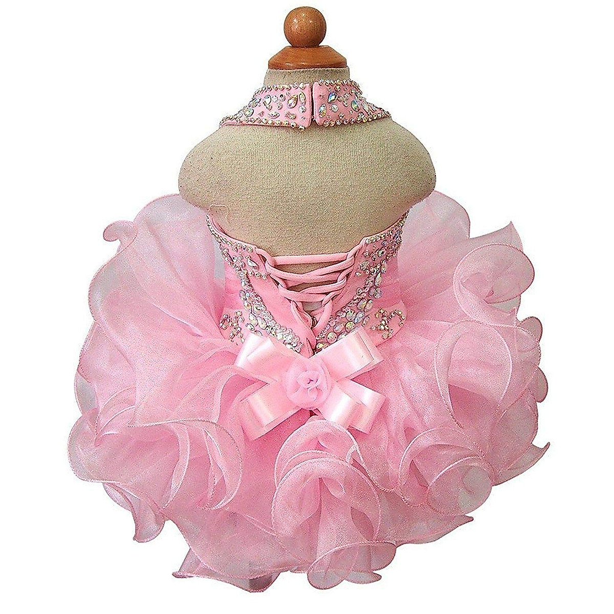 HuaiLian Baby Girls Sheer Neck Crystal Infant Mini Cupcake Pageant Skirt Dresses 4T