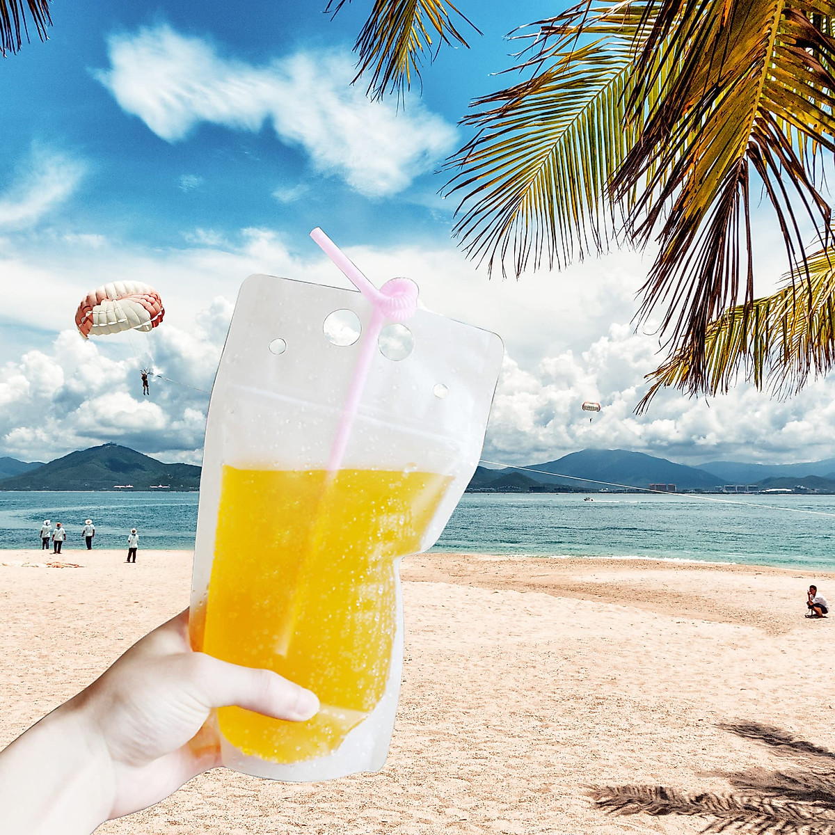 Enkrio 100Pcs Drink Pouches for Adults Clear Drink Pouches with Straws Juice Pouches for Adults Plastic Drink Bags Stand up Hand-held Zipper Smoothie Bags with 100 Straws & Silicone Funne