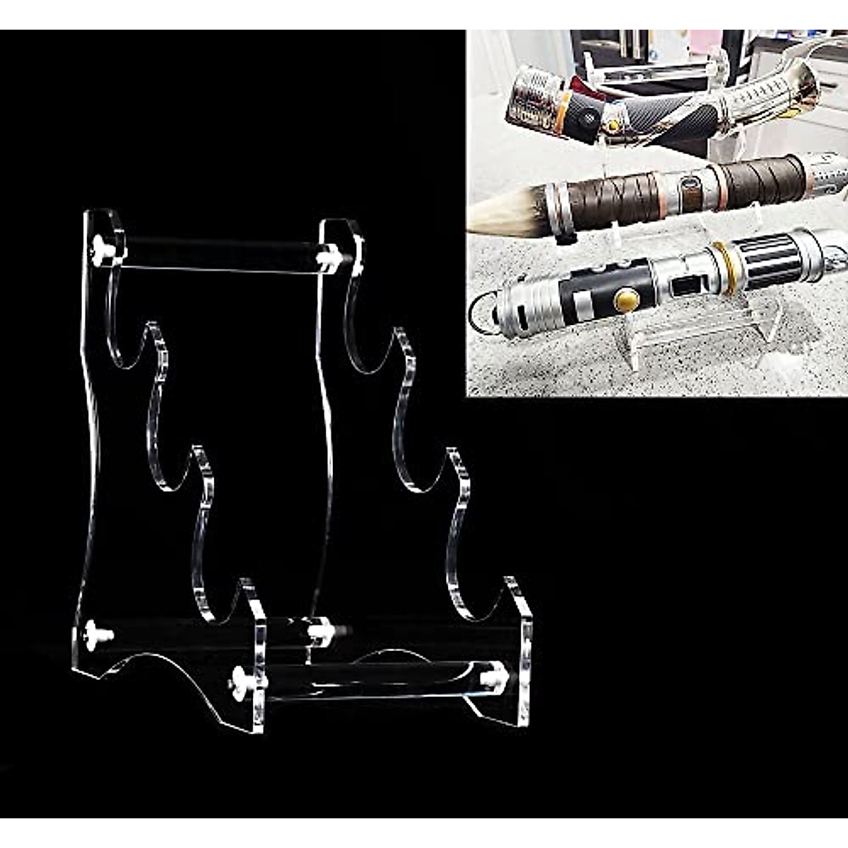 WANLIAN Lightsaber stand sword stand sword hook 3-layer acrylic desktop lightsaber display stand sword stand display stand sword stand holder (Transparent)