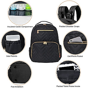 Baby Essentials Fisher-Price Signature Morgan Quilted Backpack Diaper Bag with Changing Pad, Stroller Clips, Laptop Compartment (Black)