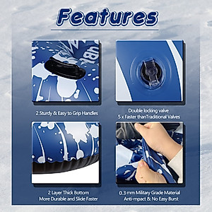 Glintoper Winter Snow Tube for Sledding, Inflatable Snow Sled for Kids and Adults, Heavy Duty Snow Tubes with Strong Handles, Wear-Resistant Material & Thickening Freeze-Proof