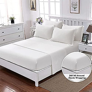 7 Pieces Bed in a Bag Comforter Set White Tassel Comforter Set Boho Fringe Comforter Tufted Soft Microfiber Bedding Sets King (1 Comforter,2 Pillowcases,2 Pillow Shams,1 Flat Sheet,1 Fitted Sheet)