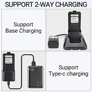 BAOFENG BL-5 3800mAh Extended Battery Walkie Talkie UV-5R BF-8HP UV-5RX3 RD-5R UV-5RTP UV-5R MK2 MK3X MK5 Plus Series Two Way Radios (UV-5R 3800+Type-C Charging Cable)