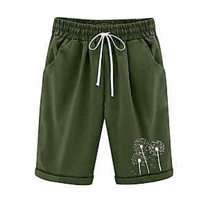 Women's Cotton Linen Bermuda Shorts Knee Length Curling Shorts Side Pockets Flowy Everyday Solid Color Novelty Shorts