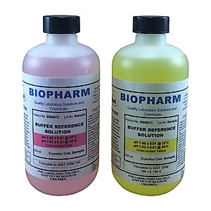 pH Buffer Calibration Solution Kit 2-Pack — one pH 4.00 (red) and one pH 7.00 (Yellow), Each 250 mL (8.4 fl oz) — NIST Traceable Reference Standards for All pH Meters