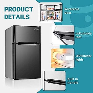 EUHOMY Mini Fridge with Freezer, 3.2 Cu.Ft Mini refrigerator with freezer, Dorm fridge with freezer 2 door For Bedroom/Dorm/Apartment/Office - Food Storage or Cooling Drinks(Black).