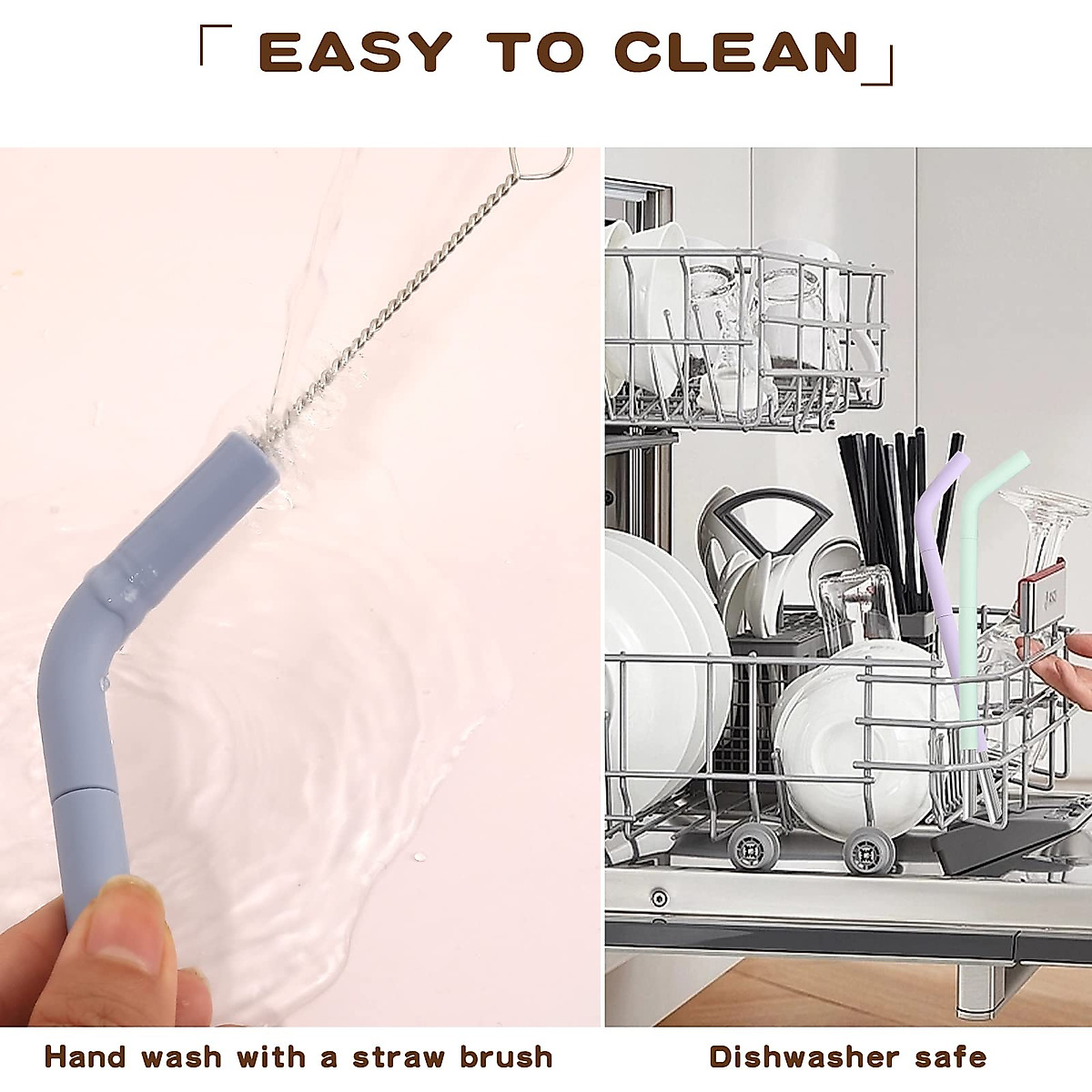 Reusable Silicone Drinking Straws 4PCS Splicable Straws with Travel Case Cleaning Brush -Silicone Straws Length Adjustable Drinking for 20/30/32oz Tumblers(0.2'' diameter)