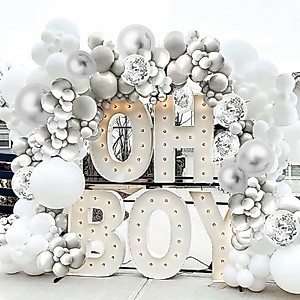 Silver White and Grey Balloon Arch Kit - 110Pcs Metallic Silver Latex Balloons Garland with Silver Confetti Balloons - Ideal for Wedding Bridal Shower Engagement Birthday Party Decorations Supplies