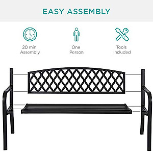 Best Choice Products 50" Patio Garden Bench Park Yard Outdoor Furniture Steel Frame Porch Chair Seat