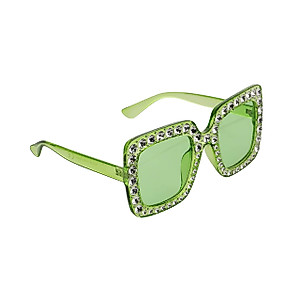FLAWLESS Oversized Square Frame Bling Rhinestone Crystal Design Sunglasses For Women (Green)