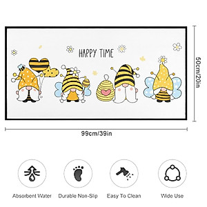 TsyTma Yellow Bee Gnomes Kitchen Rug Hello Spring Floor Mats Washable Non-Slip Bathroom Rug Runner Laundry Room Home Decor 39x20 Inch