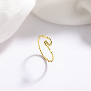 Greenpod 1mm Stainless Steel Wedding Rings for Women Gold Thin Vsco Wave Ring Stackable Engagement Ring Size 12