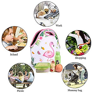 WERNNSAI Flamingo Lunch Bag - Neoprene Insulated Cooler Lunch Handbag Pouch Tropical Pineapple Pattern Outdoor Tote Bag for Kids Picnic School Work Shopping, Waterproof and Reusable
