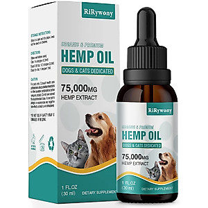 RiRywony Hemp Oil for Dogs Cats - Pure Hemp Drops for Pets Arthritis Pain Anxiety Relief Stress - Dog Herbal Supplements -Hip Joint Support Calming - Skin Health - Omega Fatty Acids - Made in USA