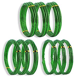 Sanlykate Bonsai Training Wire Kit, 9 Roll Tree Training Wires 295.27 Feet Total, 1.0mm, 1.5mm, 2.0mm Anodized Aluminum Wire Set, Hold Plant Branches Trunks - Green