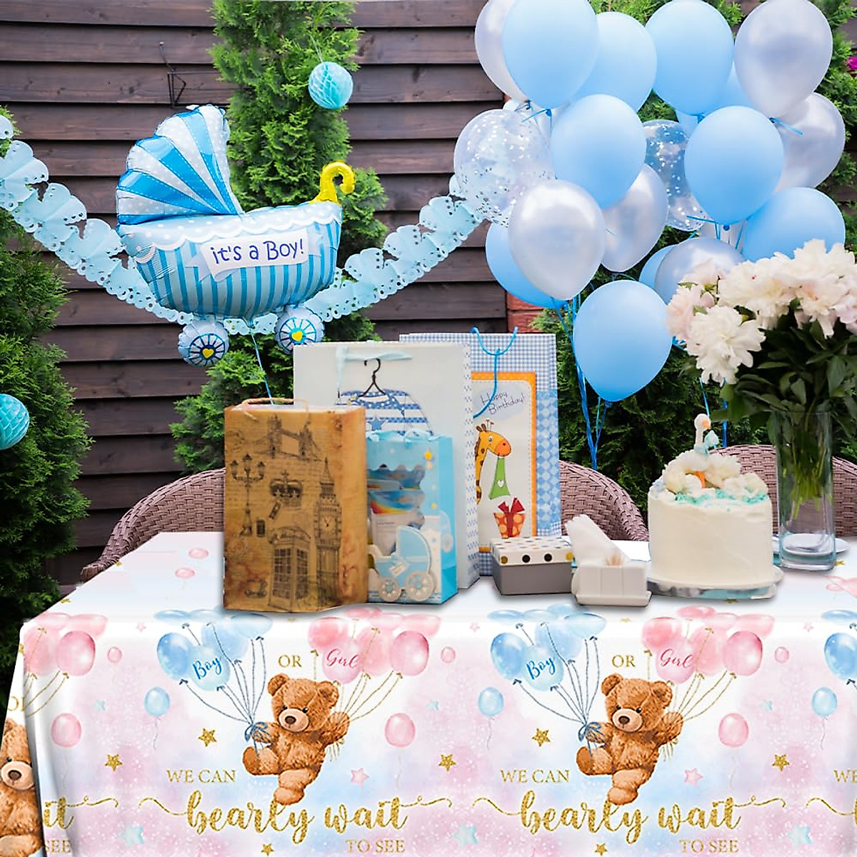 GREHUMOR 3Pcs Bear Baby Shower Tablecloth We Can Bearly Wait Baby Shower Decorations Brown Bear Theme Gender Reveal Table Cover for Boy or Girl Baby Shower Gender Reveal Party 42.5 x 70.8 in (Bear)
