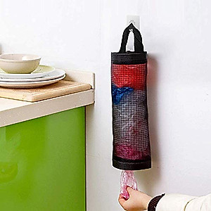 Plastic Bag Holder, Hanging Folding Mesh Garbage Bag for Home and Kitchen Plastic Bag Storage (Black 2 Pack)