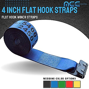 Mega Cargo Control (4 - Pack) Blue Tie Down Straps | 4" x 30' Heavy Duty Tie-Down Winch Strap with Flat Hooks | for Flat Bed, Truck, Farm, Utility Trailers