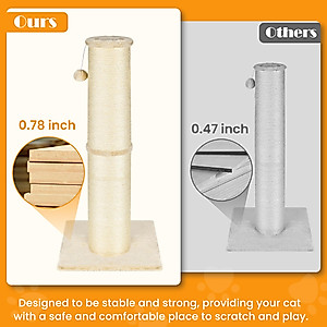 PAWSCRAT Cat Scratching Post 32 Inch High, 5.5 Inch Large Diameter Natural Sisal Cat Scratch Post, Scratch-Resistant and Durable Tall Cat Scratcher for Indoor Cats, Protect Your Furniture, Beige