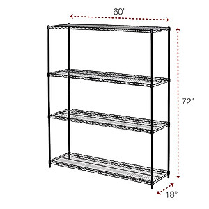 Alera ALESW206018BA All-Purpose Wire Shelving Starter Kit, 4-Shelf, 60 X 18 X 72, Black Anthracite+