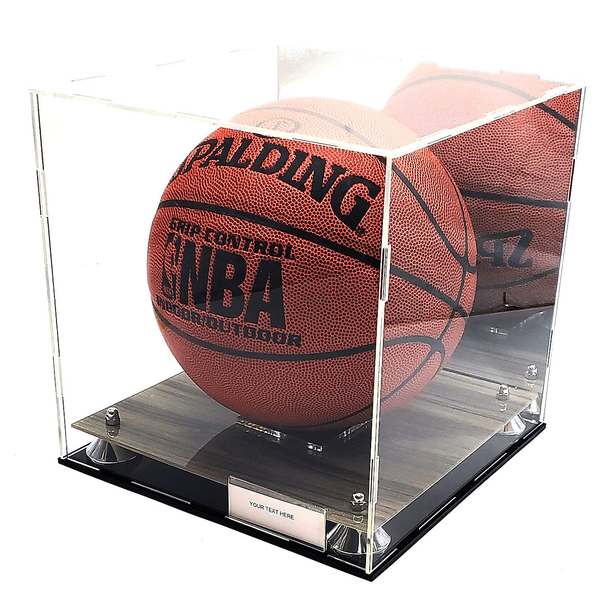 Basketball Display Case Full Size, Clear Acrylic with Mirror & 2 Level Riser UV Protection, Square Box Collectible Memorabilia