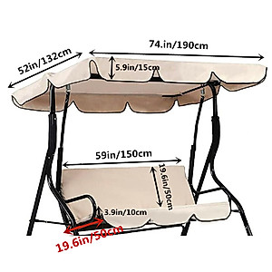 ASkinds Outdoor Patio Swing Cushions 3 Seater and Canopy Replacement, Waterproof Swing Replacement Parts for Outdoor Patio Swing Chair or Hanging Glider Porch Bench Furniture Cover(Black)